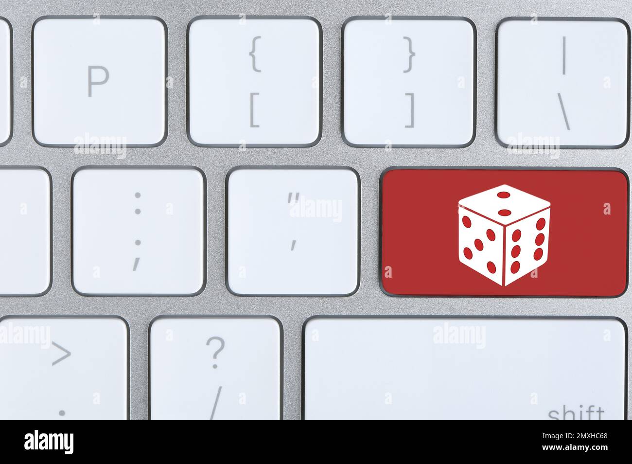 Computer keyboard with dice image, closeup. Online games concept Stock ...