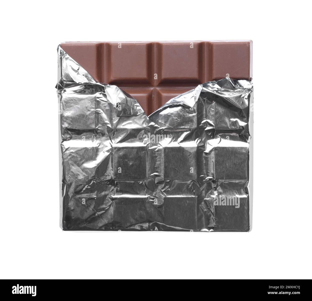 Delicious milk chocolate bar wrapped in foil isolated on white Stock ...