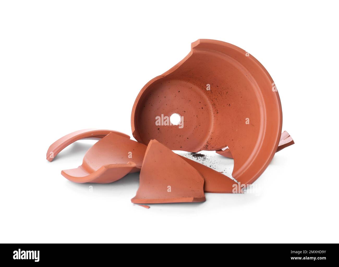 Broken terracotta flower pot isolated on white Stock Photo - Alamy