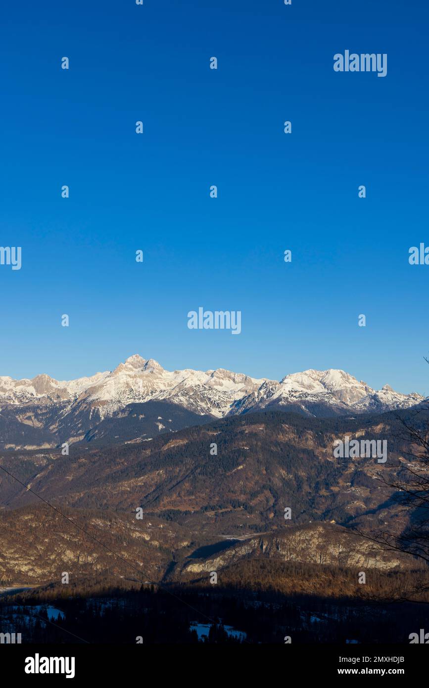 Winter landscape with Triglav peak, Triglavski national park, Slovenia ...