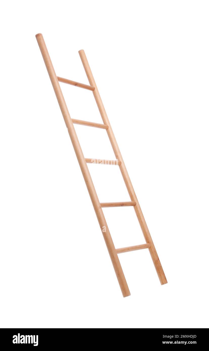 Modern wooden ladder isolated on white. Construction tool Stock Photo ...