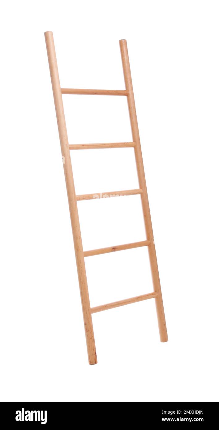 Modern wooden ladder isolated on white. Construction tool Stock Photo ...