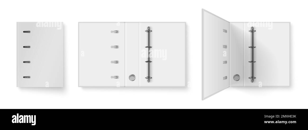 Realistic white office binder with metal rings for A4 paper sheet in 3 ...