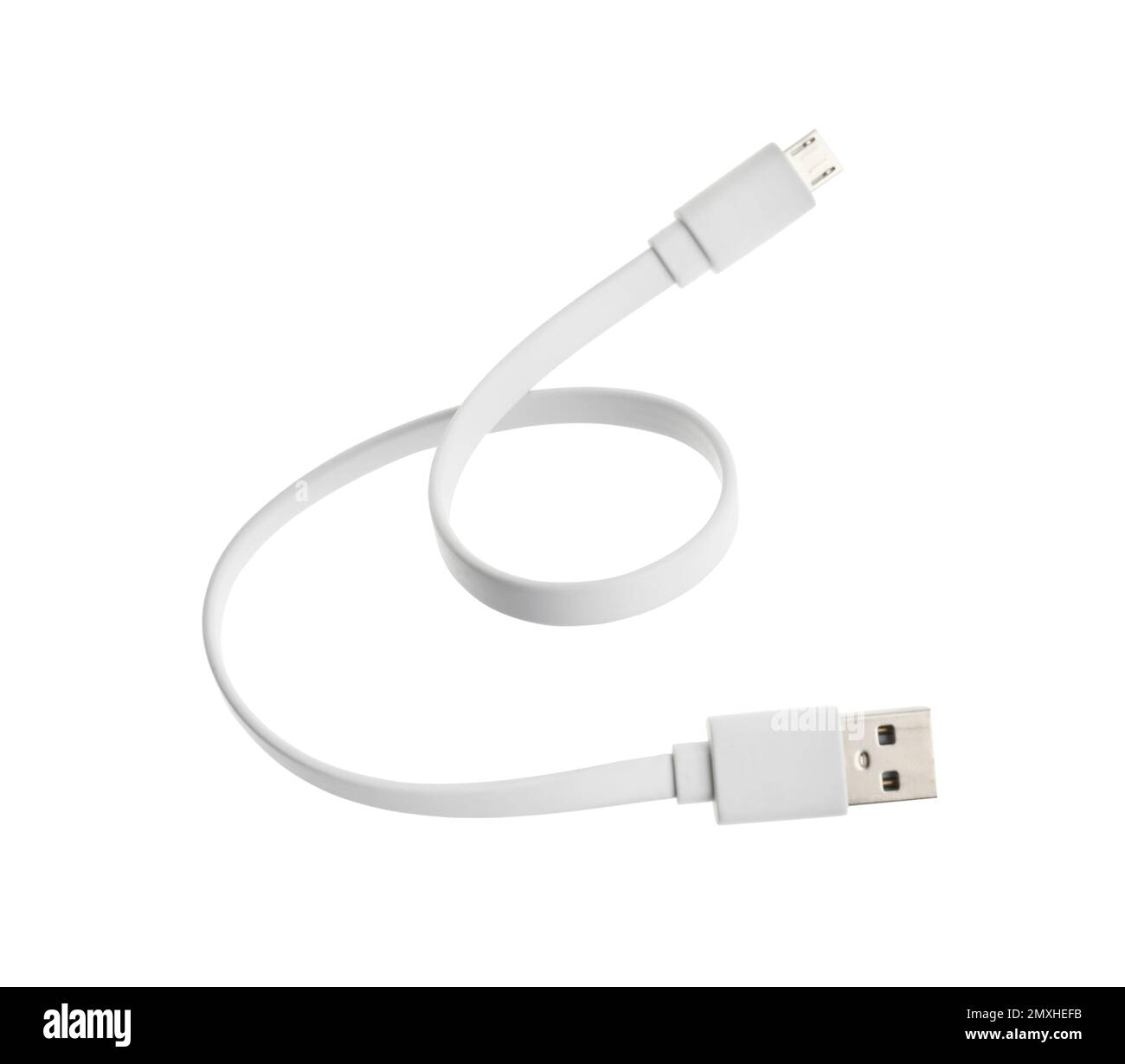 USB charge cable isolated on white, top view. Modern technology Stock ...