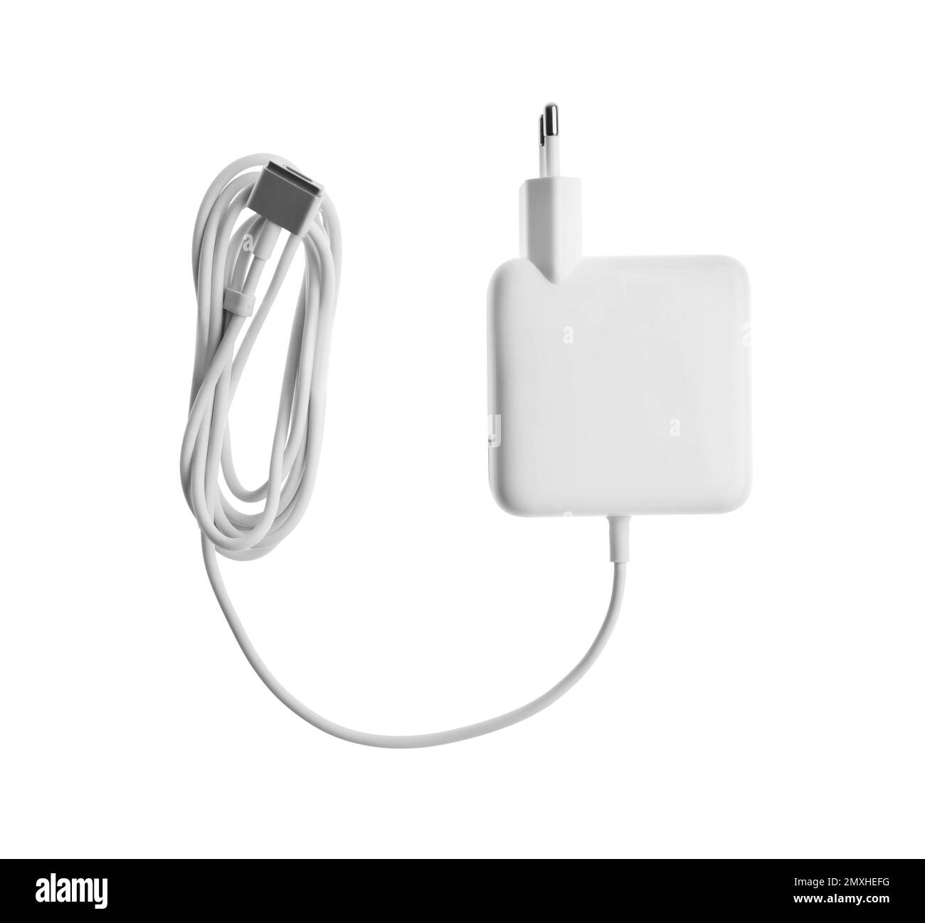 Laptop charger isolated on white, top view. Modern technology Stock ...