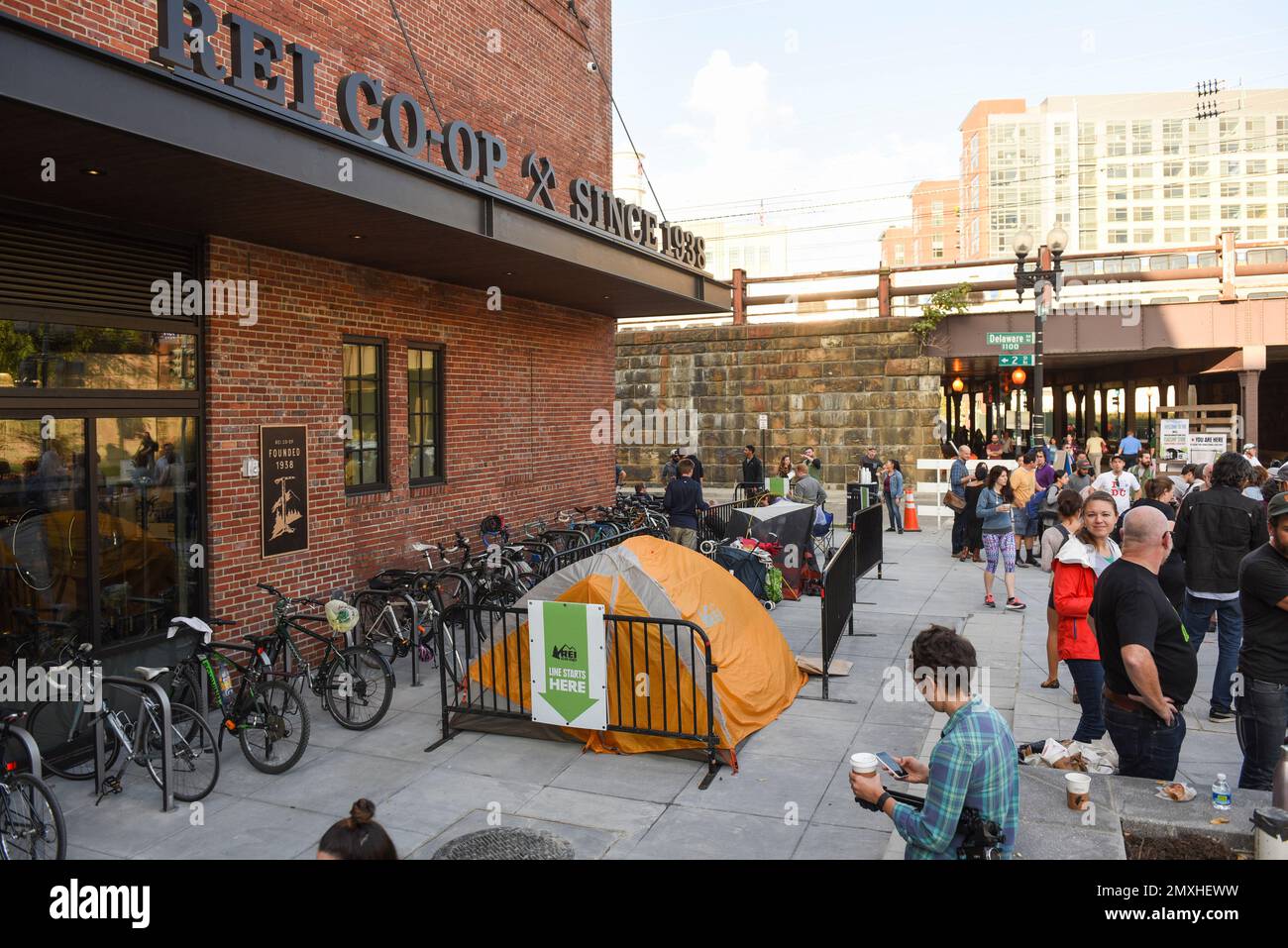 IMAGE DISTRIBUTED FOR REI - Outdoor enthusiasts camp and line up for ...