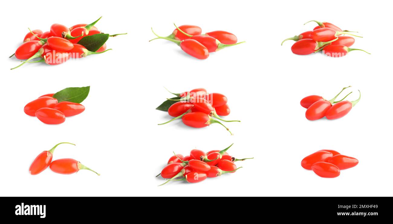 Set of fresh goji berries on white background. Banner design Stock ...