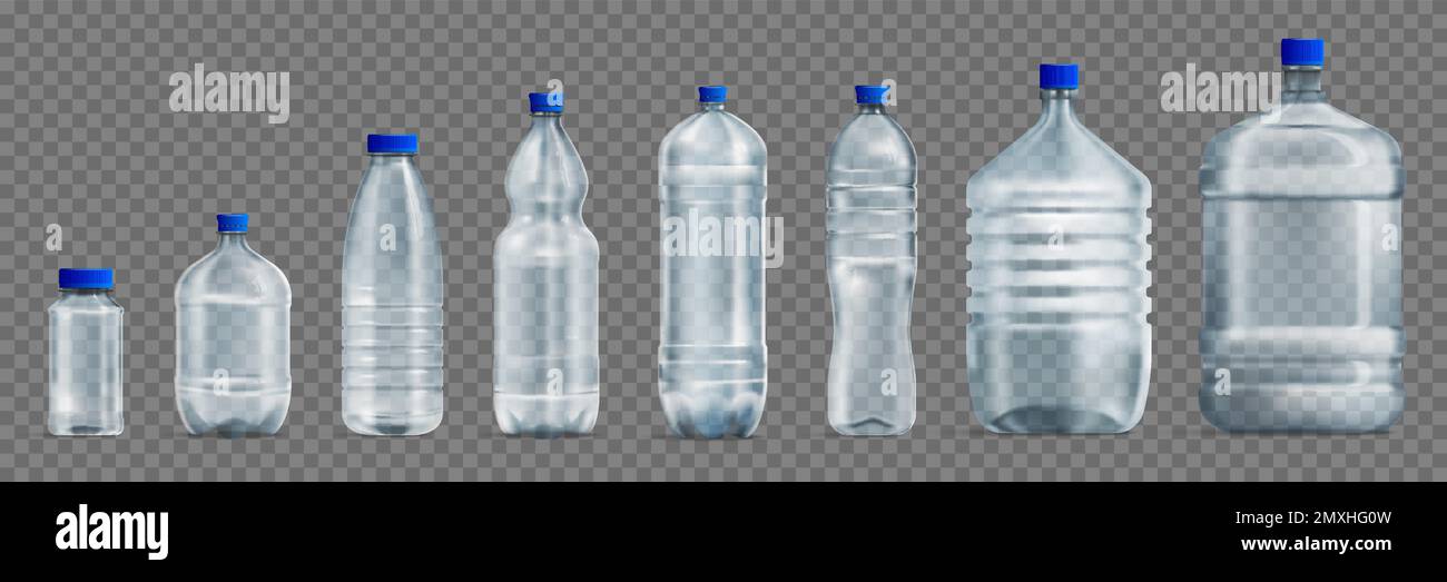 Realistic plastic water bottles set on transparent background with ...
