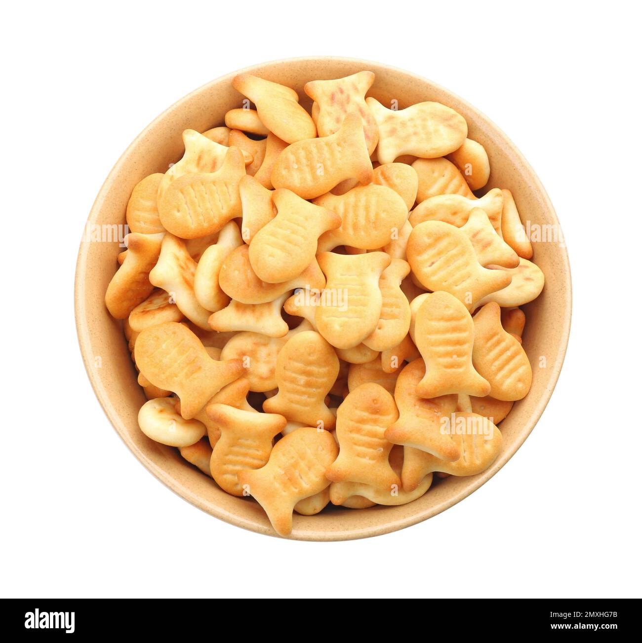Delicious goldfish crackers in bowl isolated on white Stock Photo - Alamy