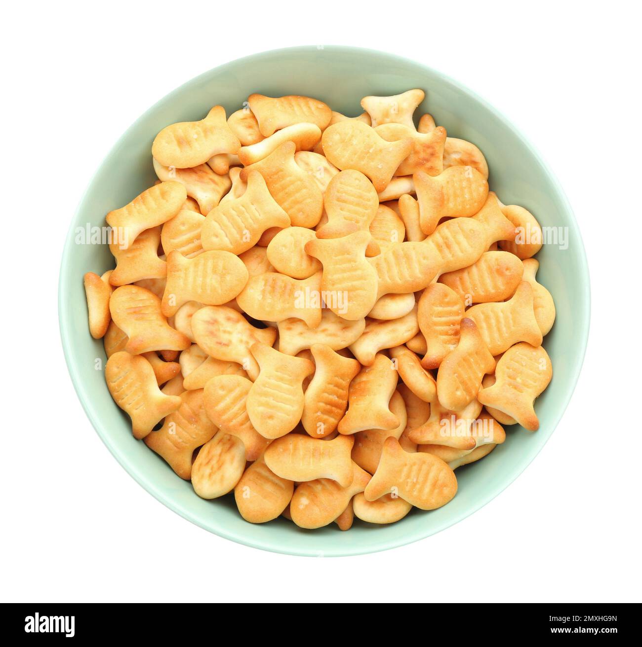 Delicious goldfish crackers in bowl isolated on white Stock Photo - Alamy