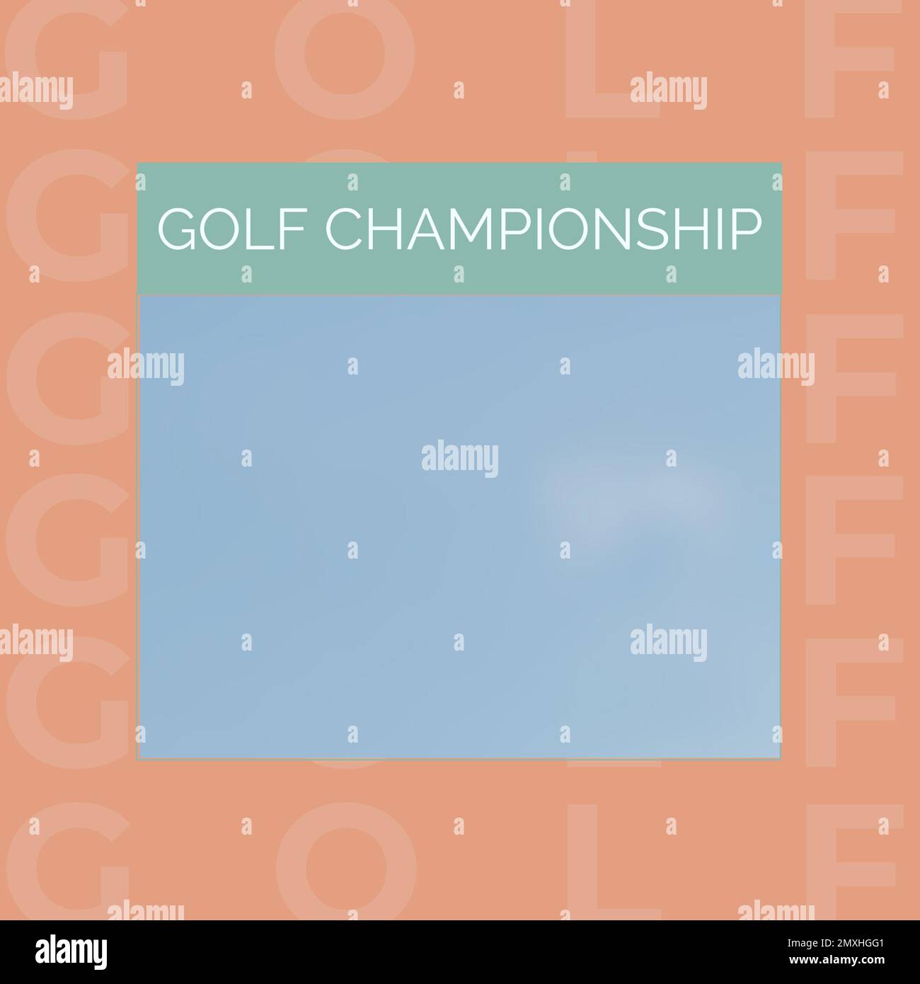Square image of golf championship text over blue and green background ...