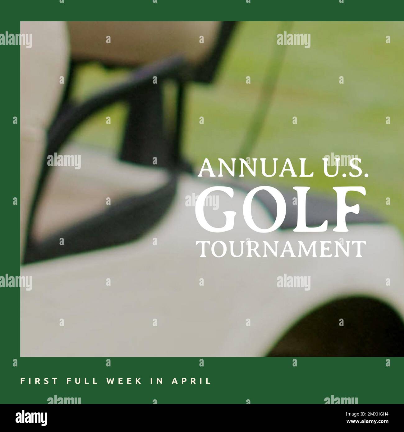 Square image of annual us golf tournament over blurred green background ...