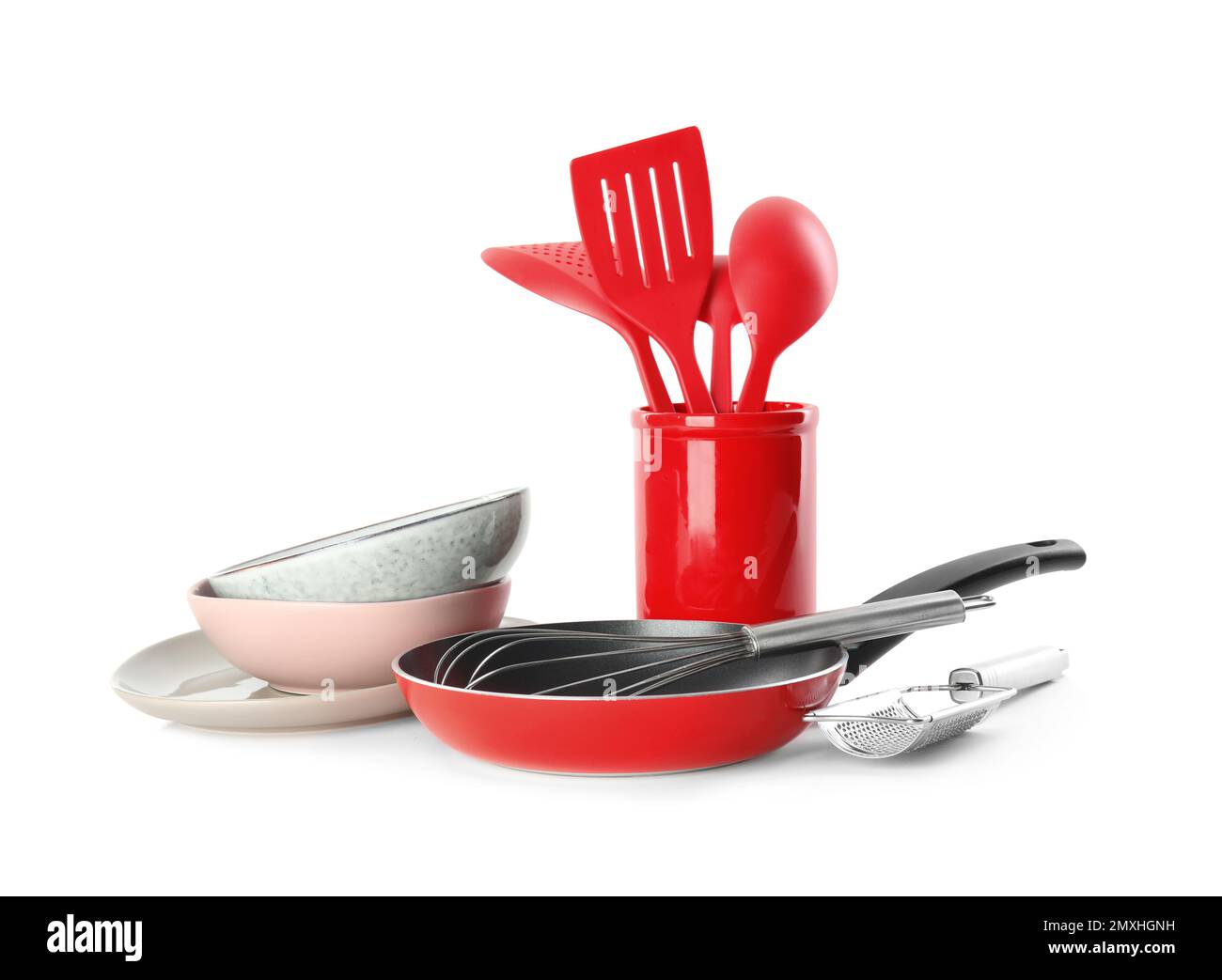 Set of different cooking utensils and dishes on white background Stock ...