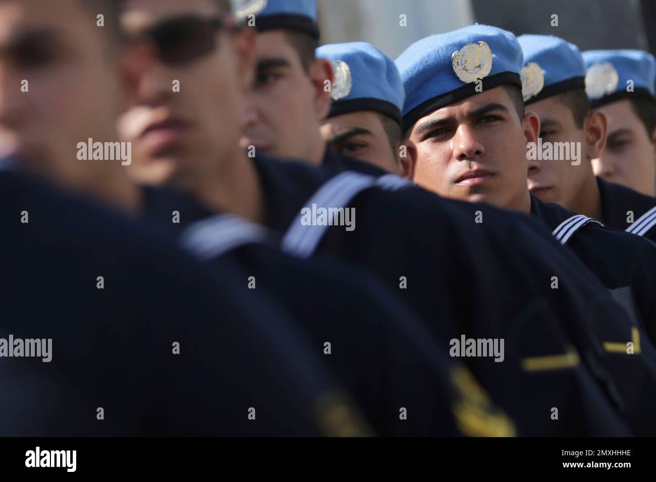Brazilian peacekeepers of the The UNIFIL Maritime Task Force stand ...