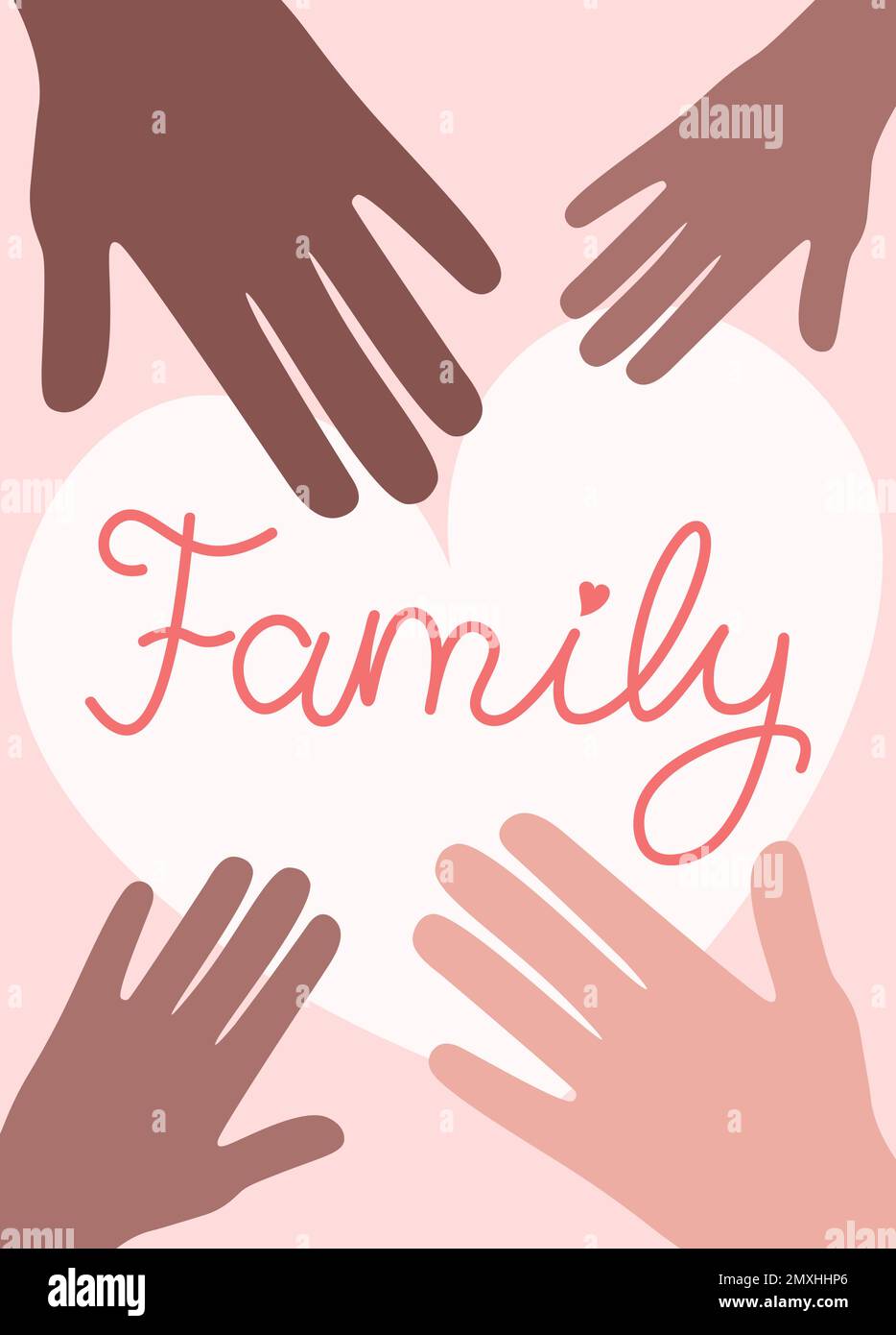 Multicultural Hands Of Family Members With Lettering Vector ...