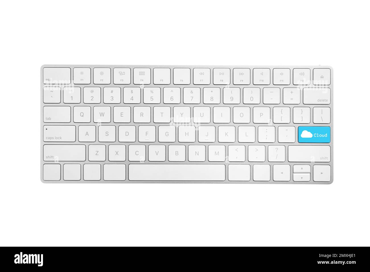 Cloud technology. Modern wireless keyboard isolated on white, top view ...