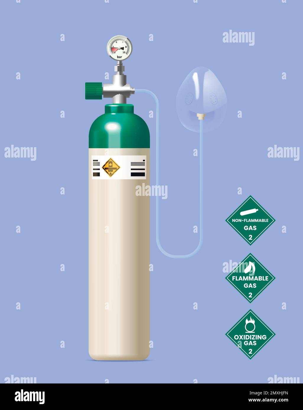 Gas cylinder realistic concept with equipment and safety symbols vector ...