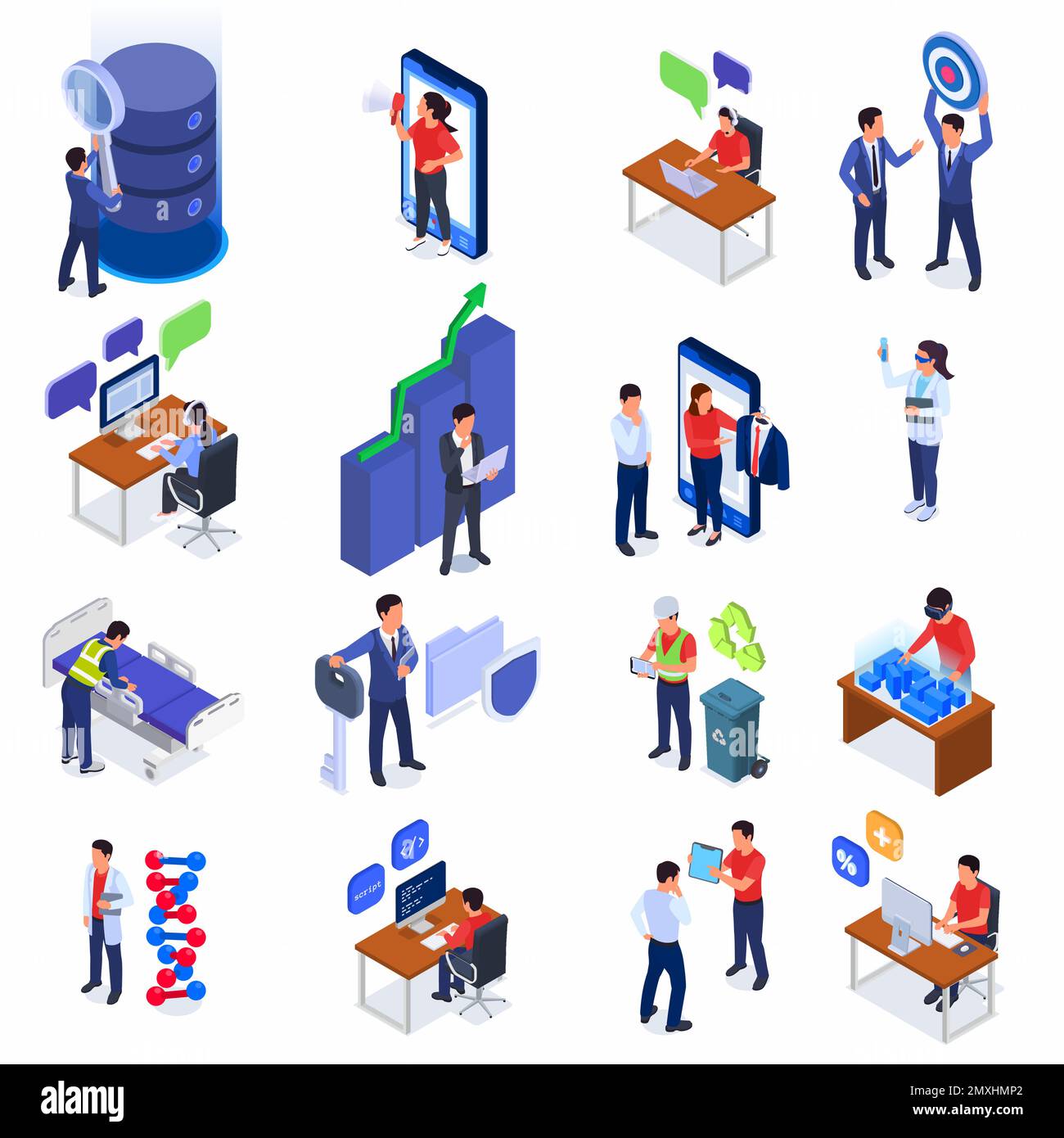Isometric set of people occupied with modern and future professions ...