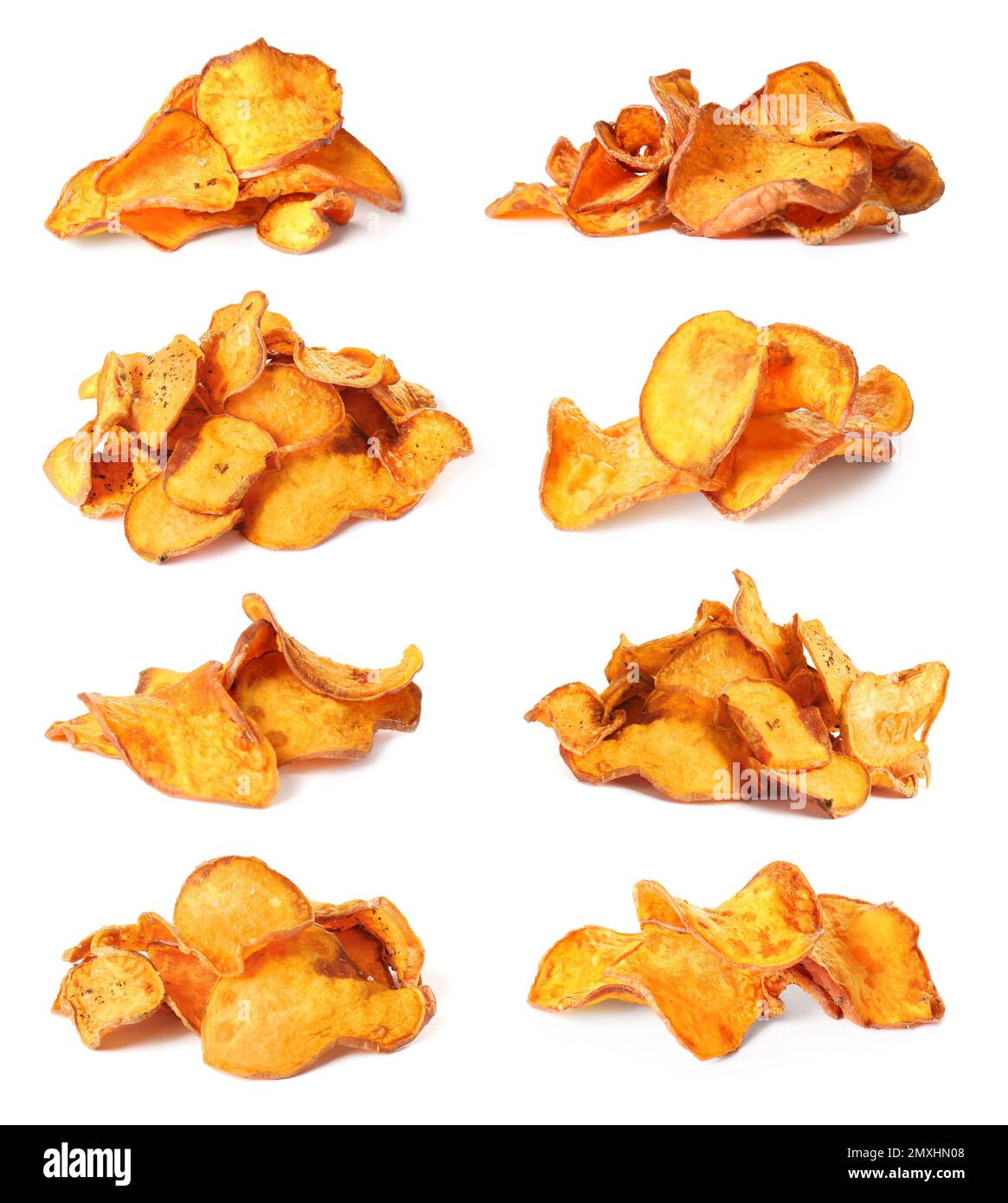Set of sweet potato chips on white background Stock Photo - Alamy