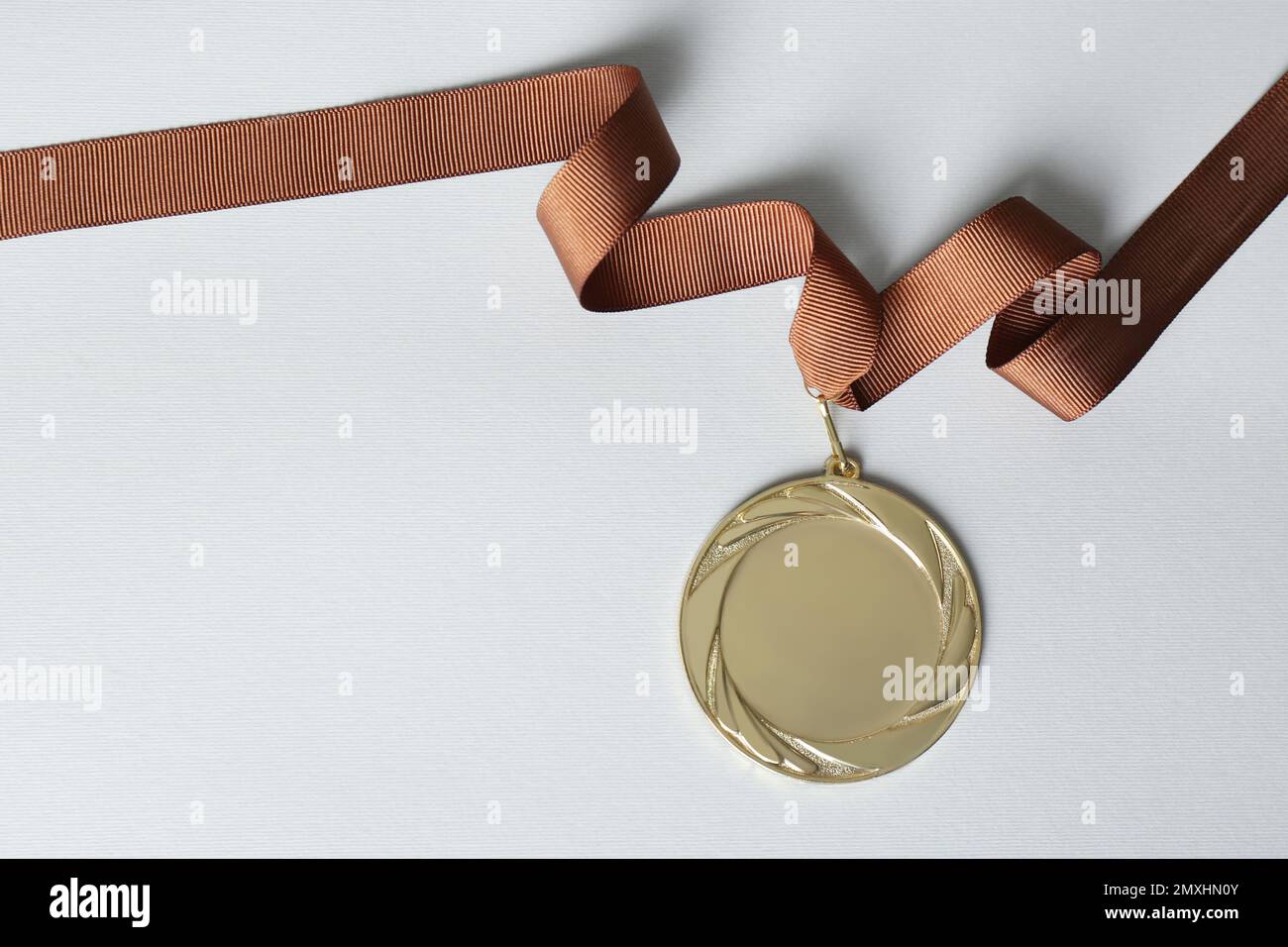 Gold medal on white background, top view. Space for design Stock Photo ...