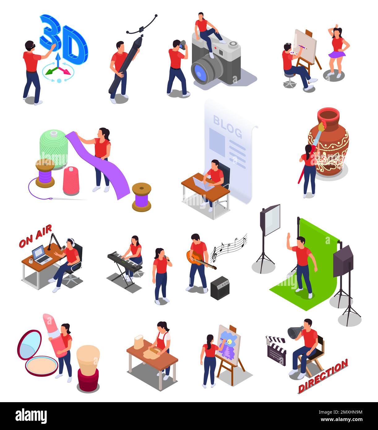 Art and creative professions isometric icons set isolated vector ...