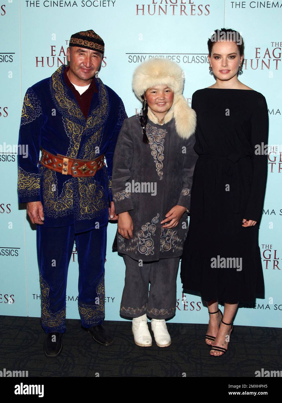 Nurgaiv Rys, from left, Aisholpan and Daisy Ridley attend a special ...
