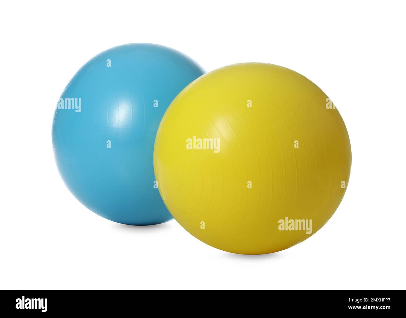 Different colorful fitness balls isolated on white Stock Photo - Alamy