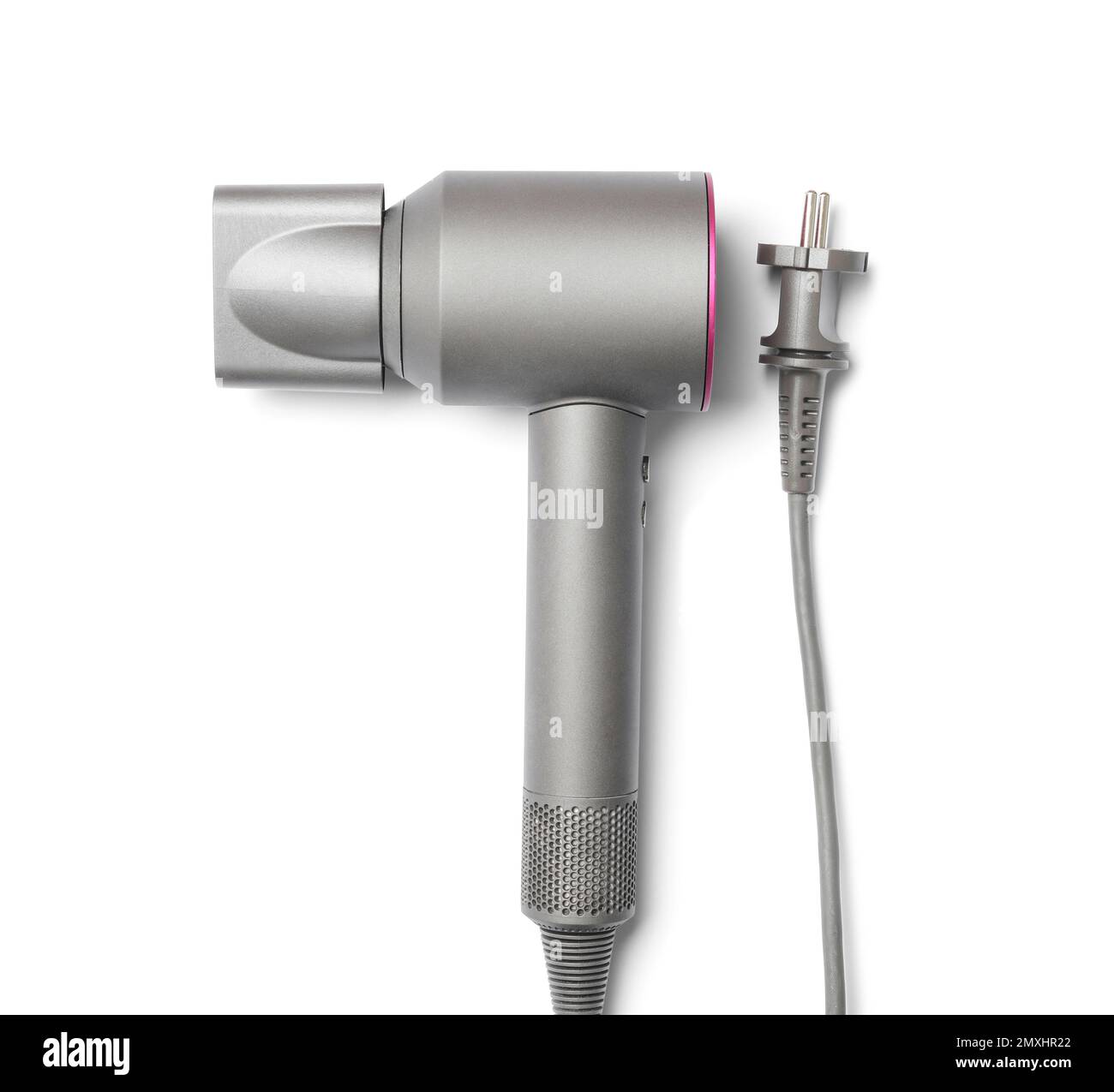Modern hair dryer on white background, top view Stock Photo - Alamy