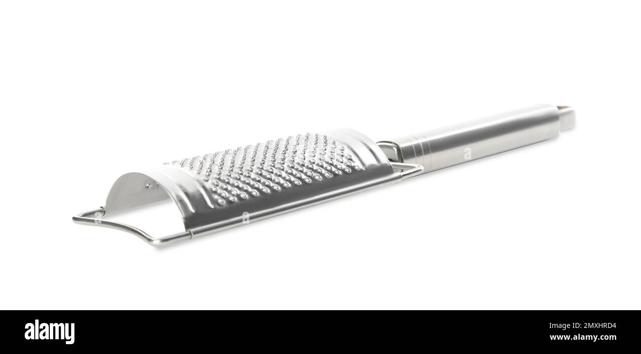 Modern stainless grater isolated on white. Cooking utensil Stock Photo ...