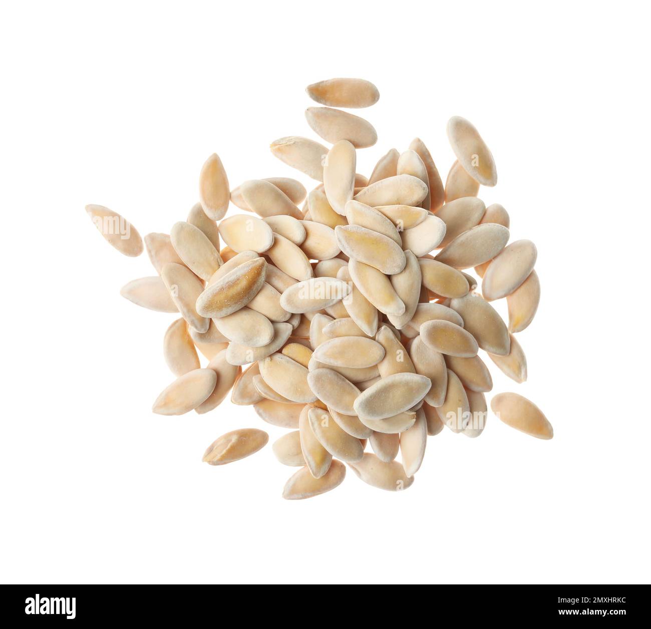 Pile of raw melon seeds on white background, top view. Vegetable ...