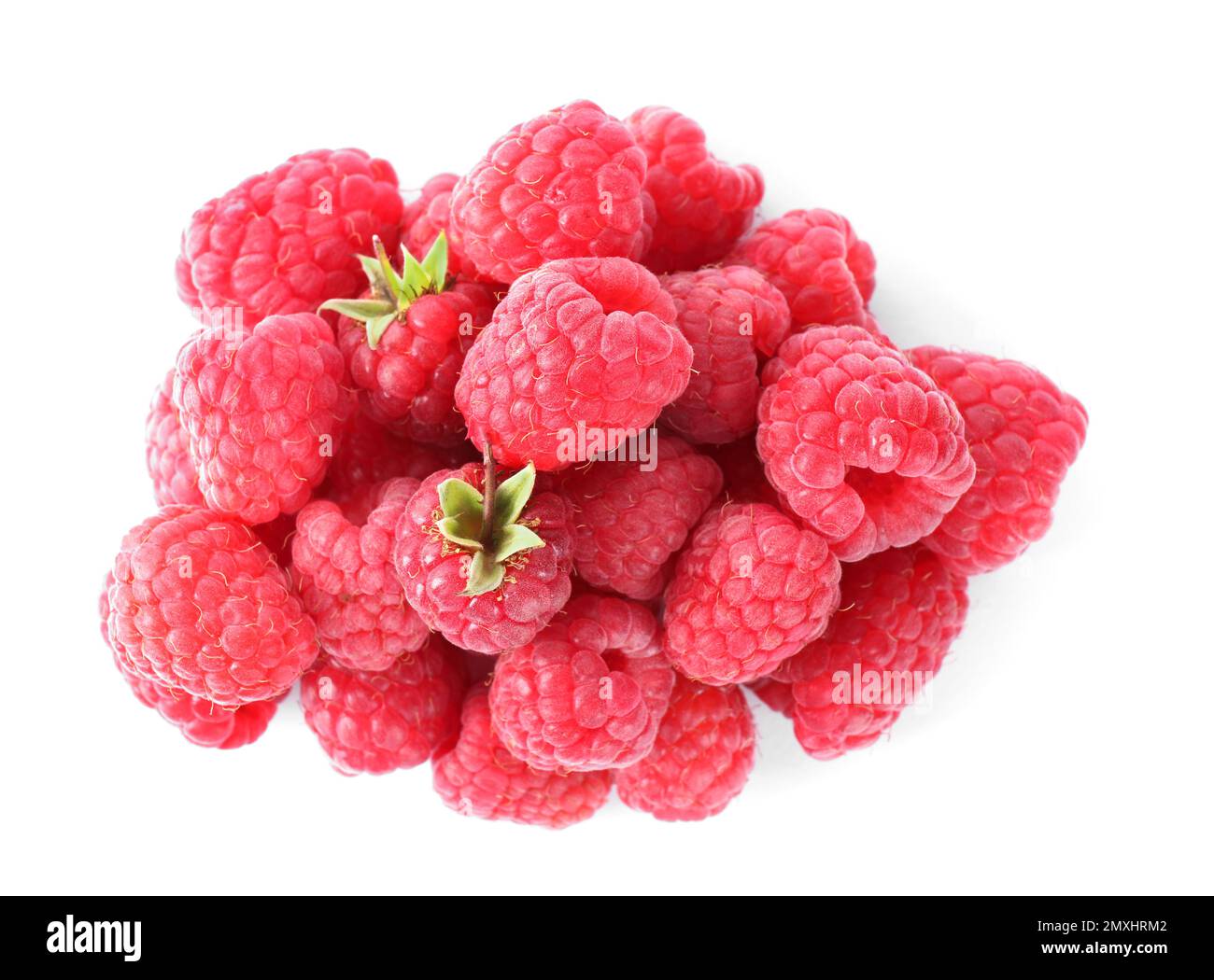 Pile of fresh ripe raspberries isolated on white, top view Stock Photo ...