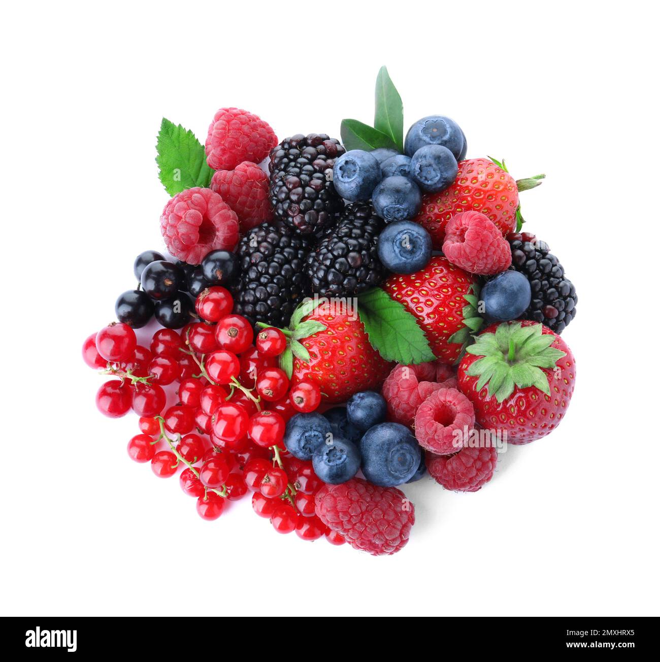 Mix of different fresh berries isolated on white, top view Stock Photo ...