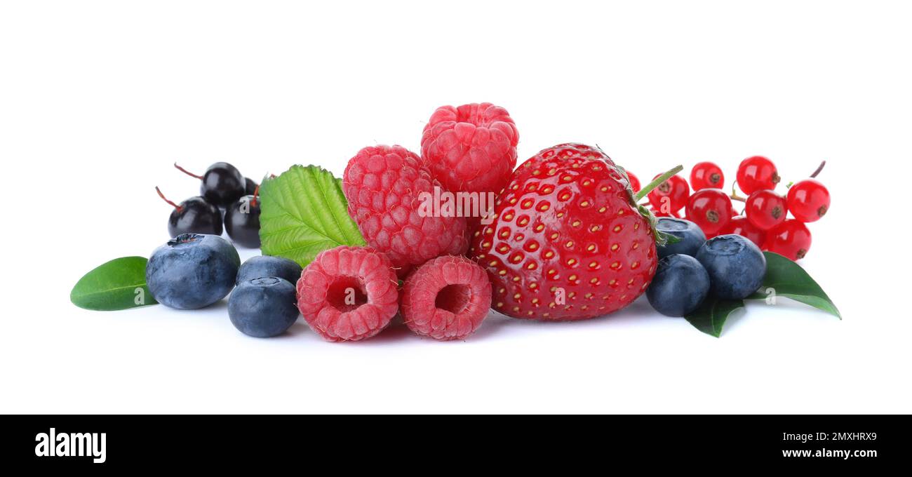 Mix of different fresh berries isolated on white Stock Photo - Alamy