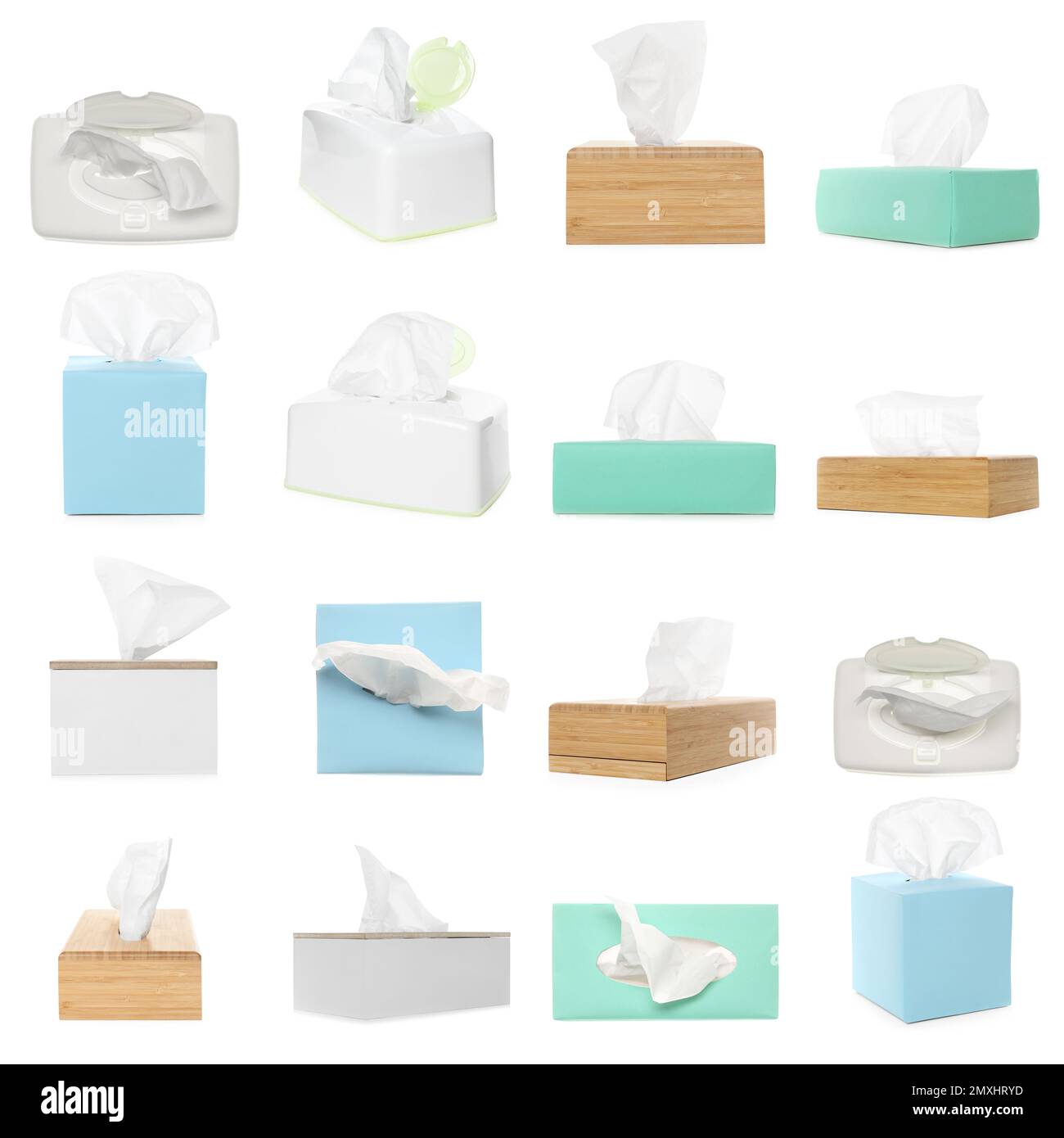 Set with paper tissues on white background Stock Photo - Alamy