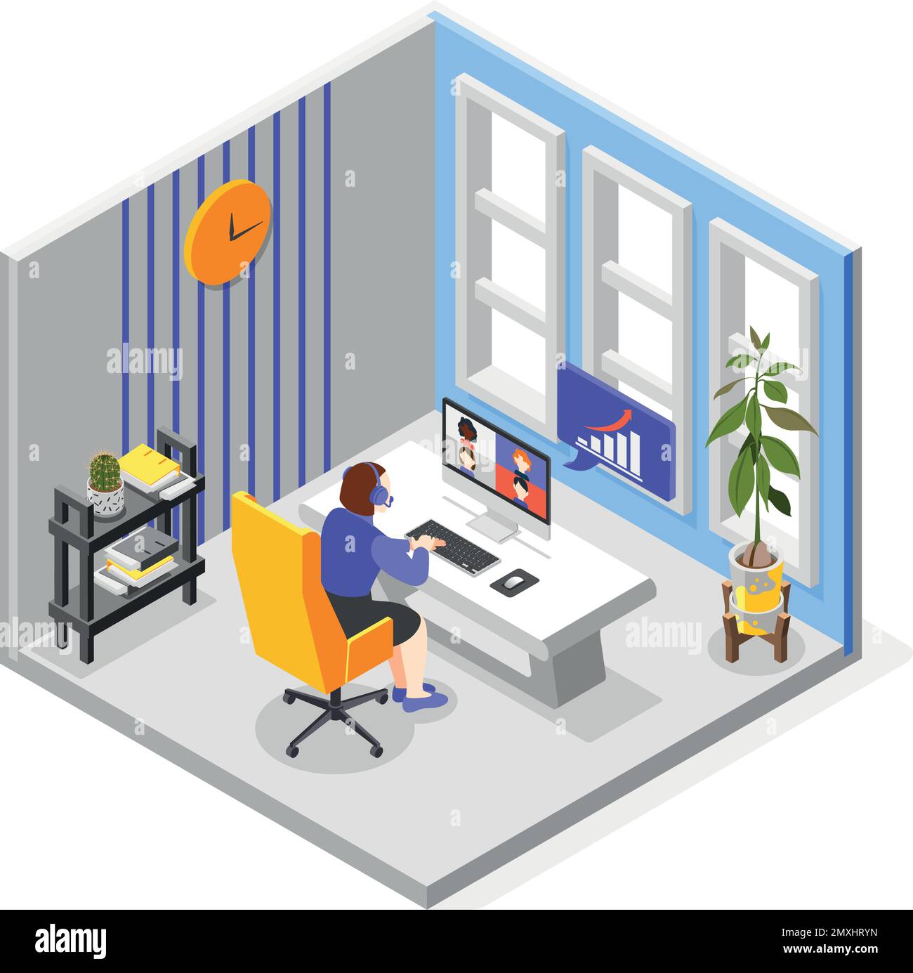 Business training isometric composition with online master class vector ...