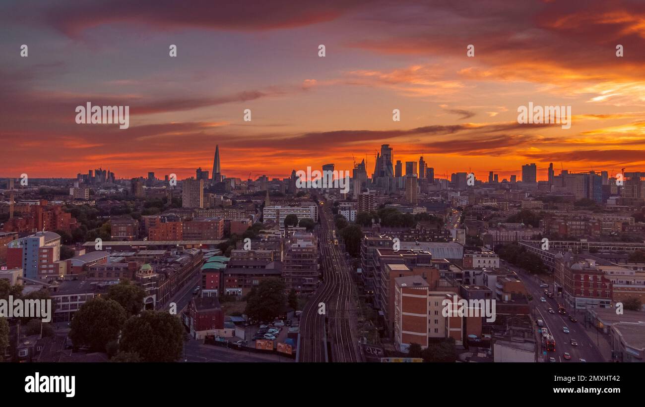 An aerial view of London cityscape at sunset Stock Photo - Alamy