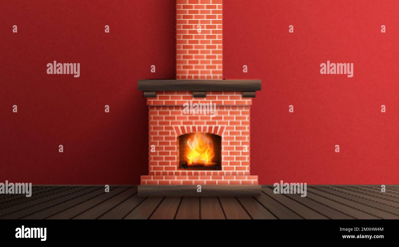 Fireplace realistic composition with indoor interior view and classic ...