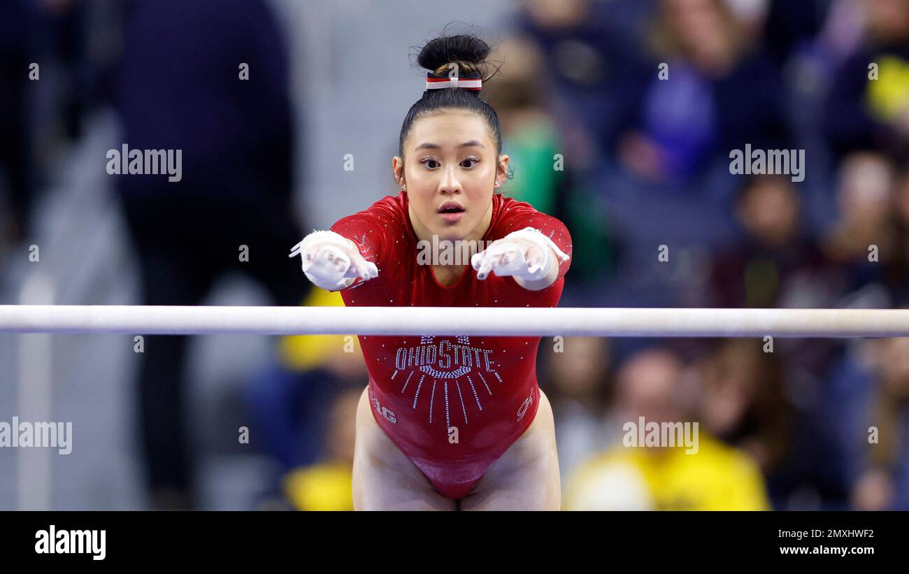 Ohio State's Alexis Hankins competes in the bars during an NCAA ...