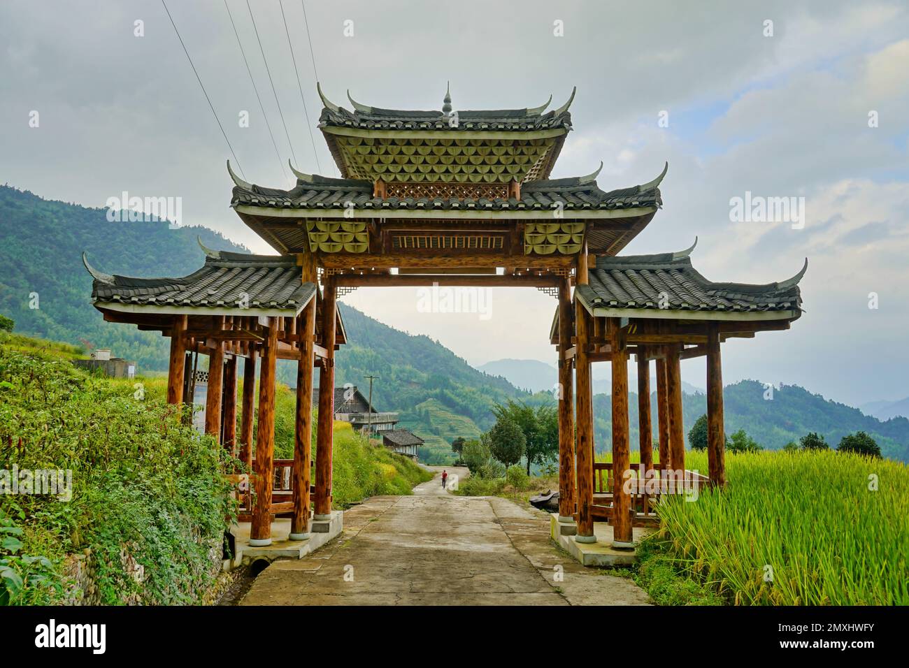 A beautiful view of an historic and ancient wooden monument with ...