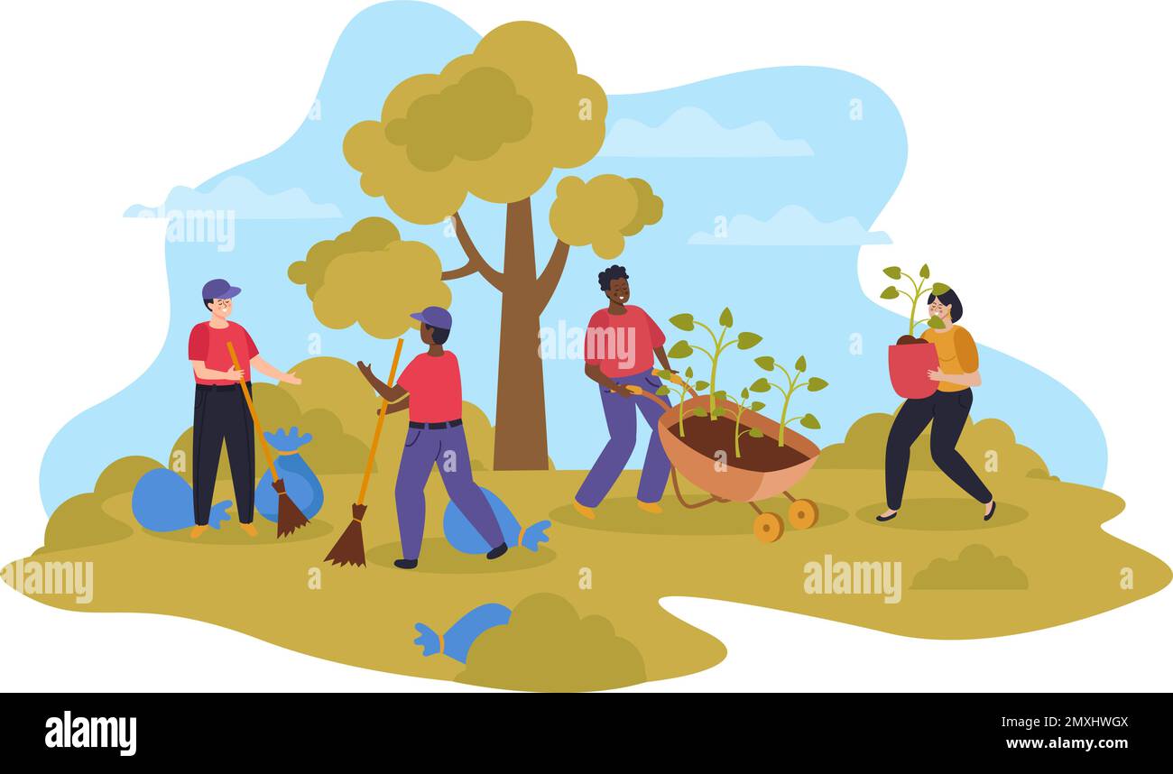 colored-donation-and-volunteer-work-flat-composition-volunteers-clean