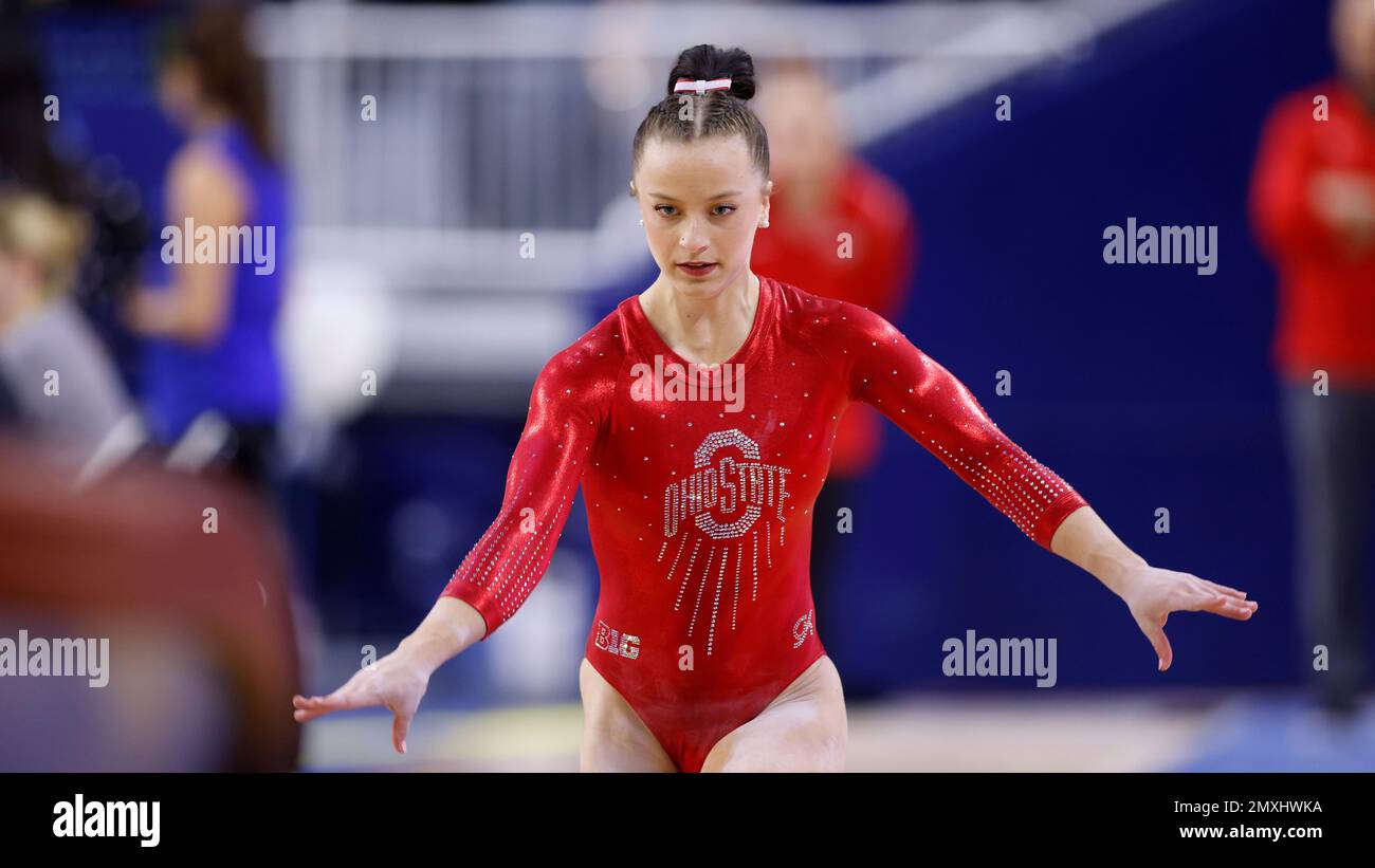 Ohio State's Payton Harris competes in the vault during an NCAA ...