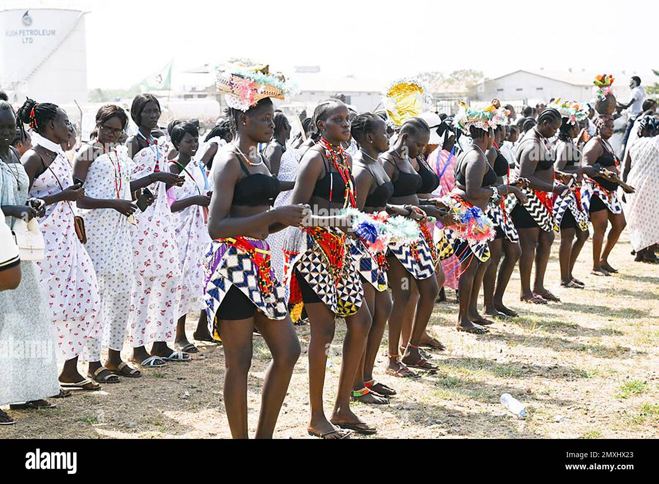 A crowd gathers to welcome Pope Francis upon his arrival at the Juba ...