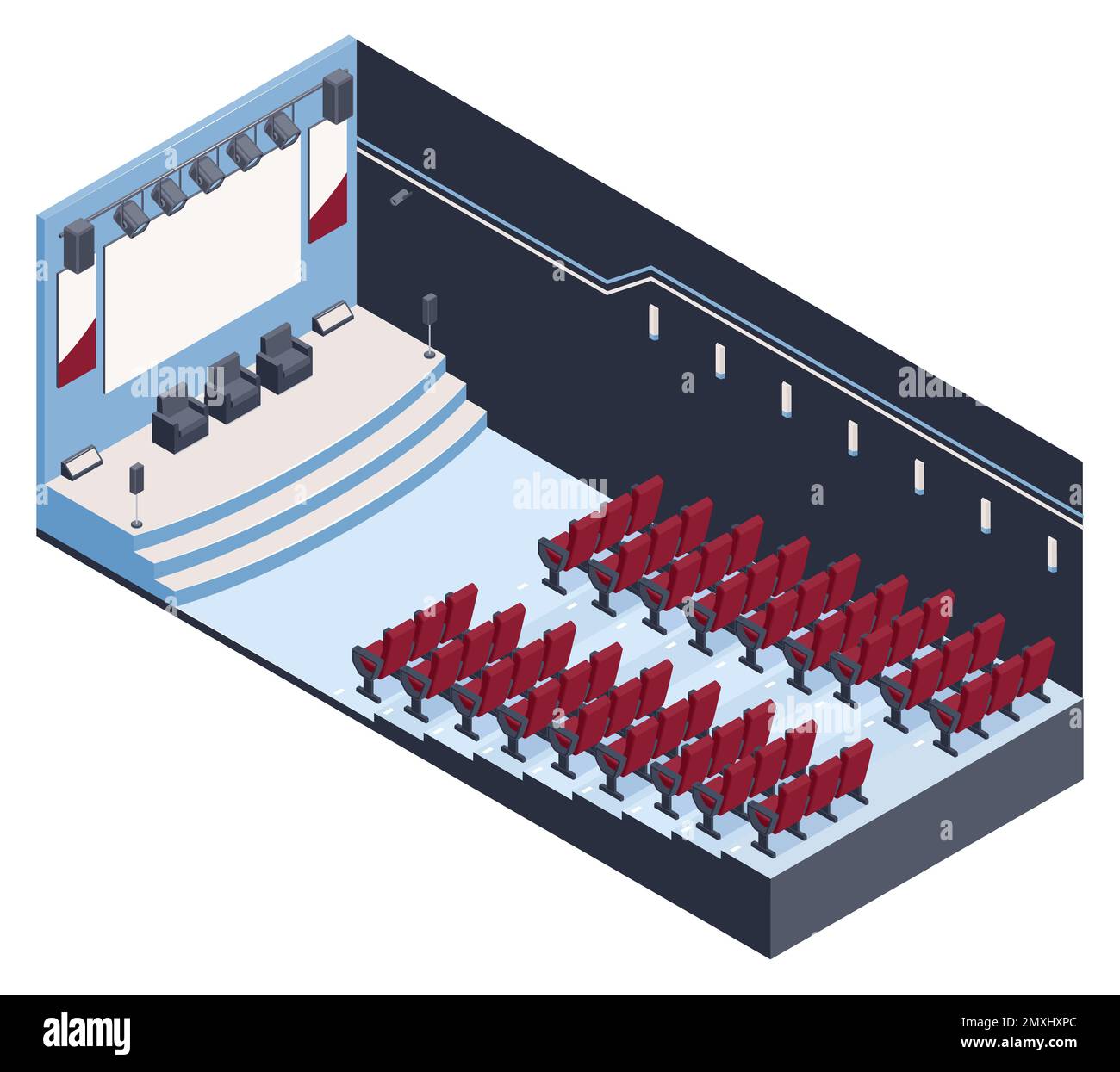 Isometric empty press conference hall with no audience vector ...