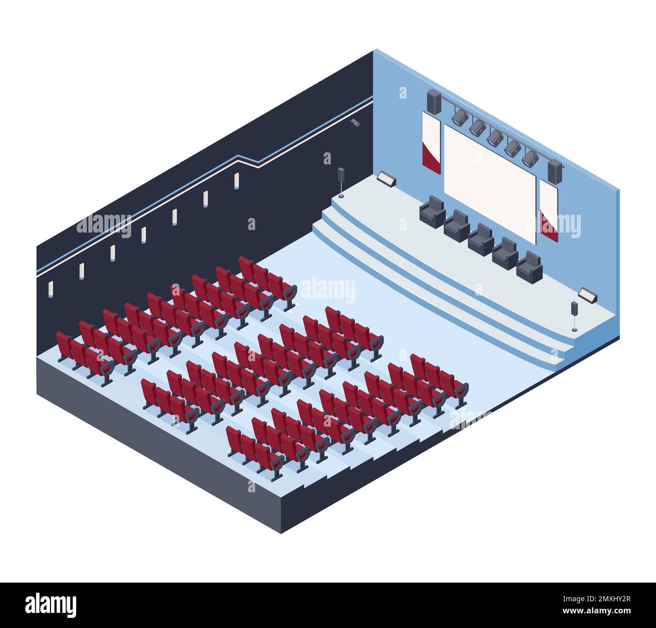 Isometric empty press conference hall with no audience vector ...