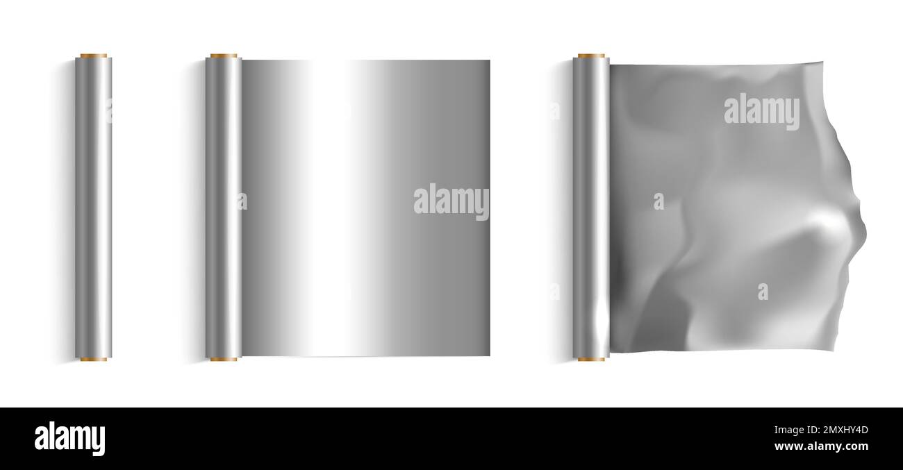 Realistic aluminium foil rolls set for cooking isolated vector ...