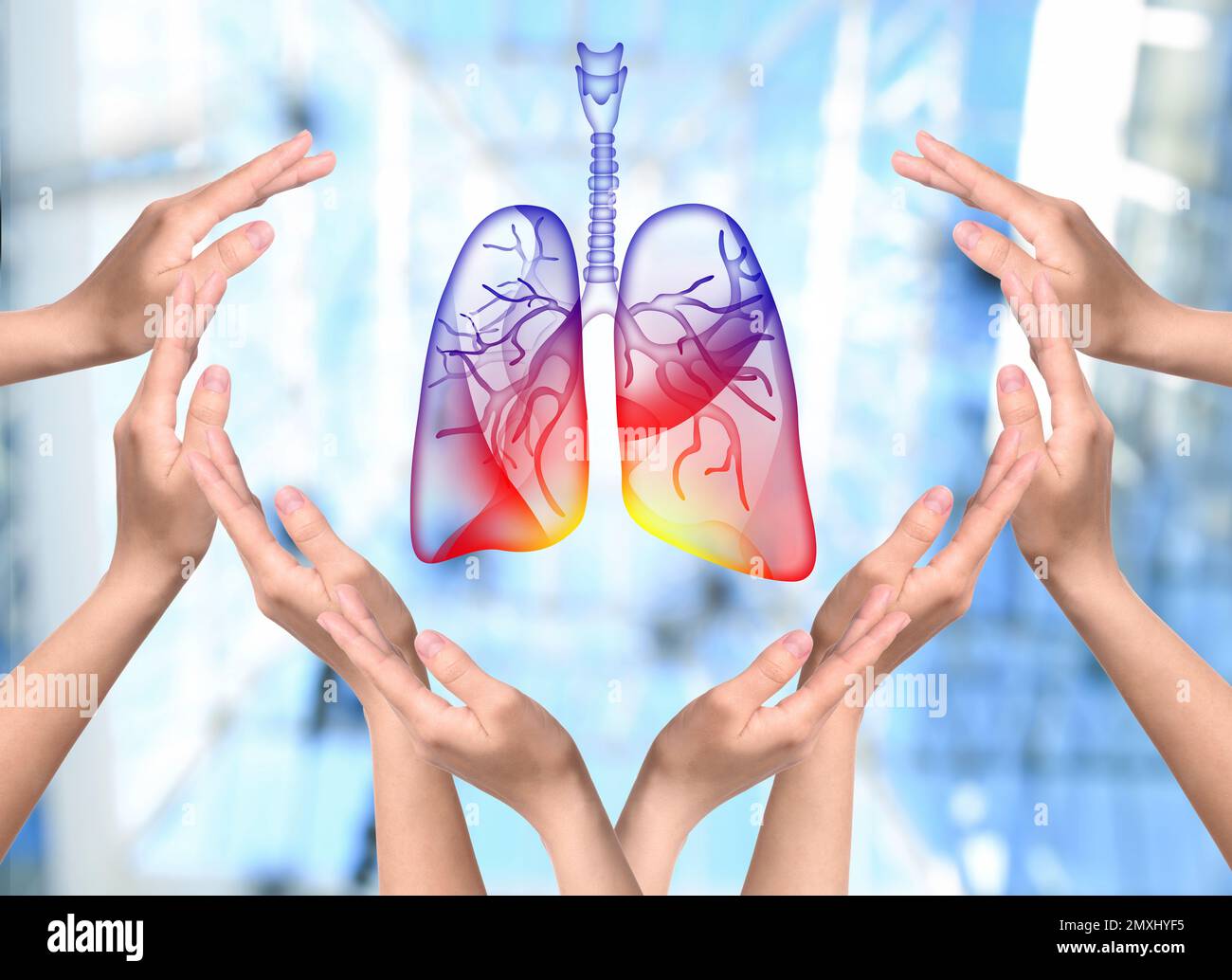 World Tuberculosis Day and No Tobacco campaign. People surrounding ...