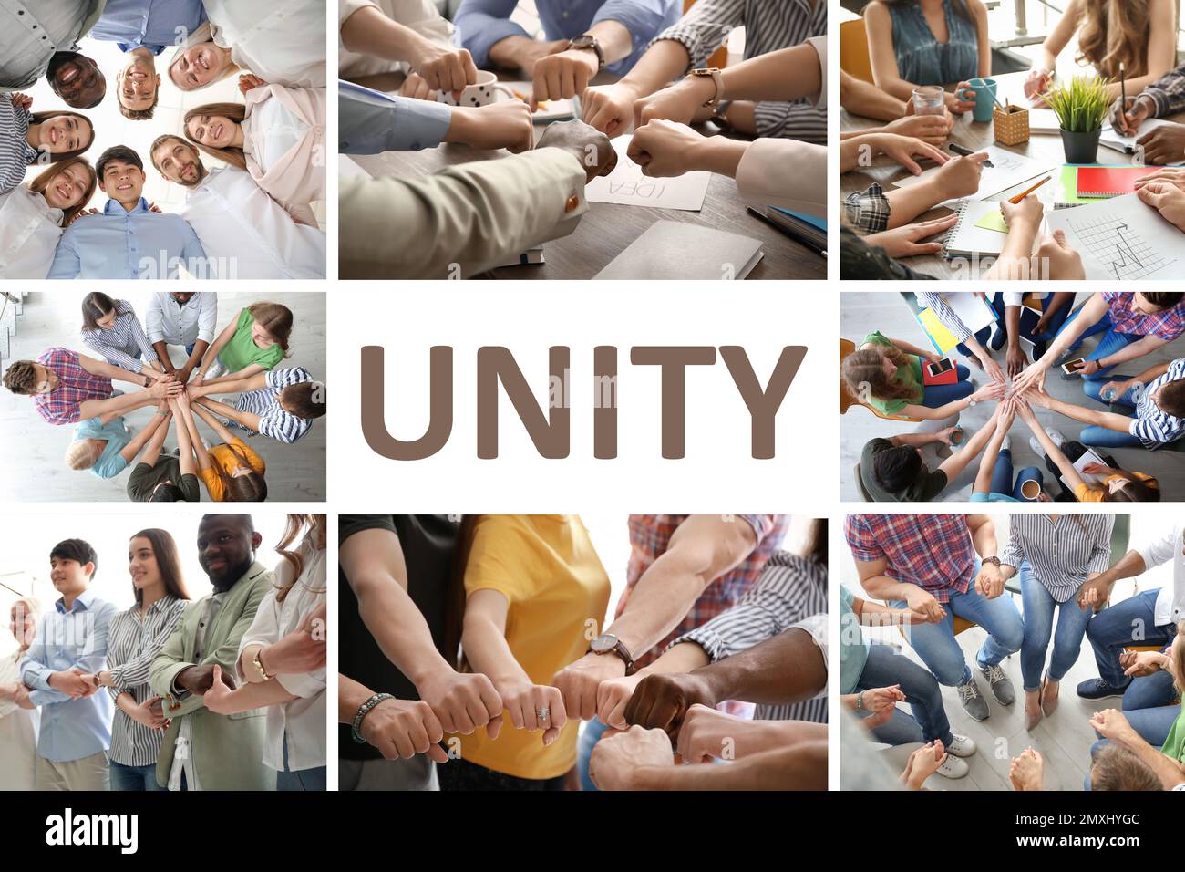 Collage with different photos. Concept of unity and support Stock Photo ...