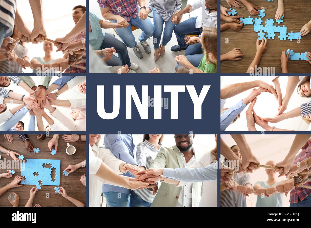 Collage with different photos. Concept of unity and support Stock Photo ...