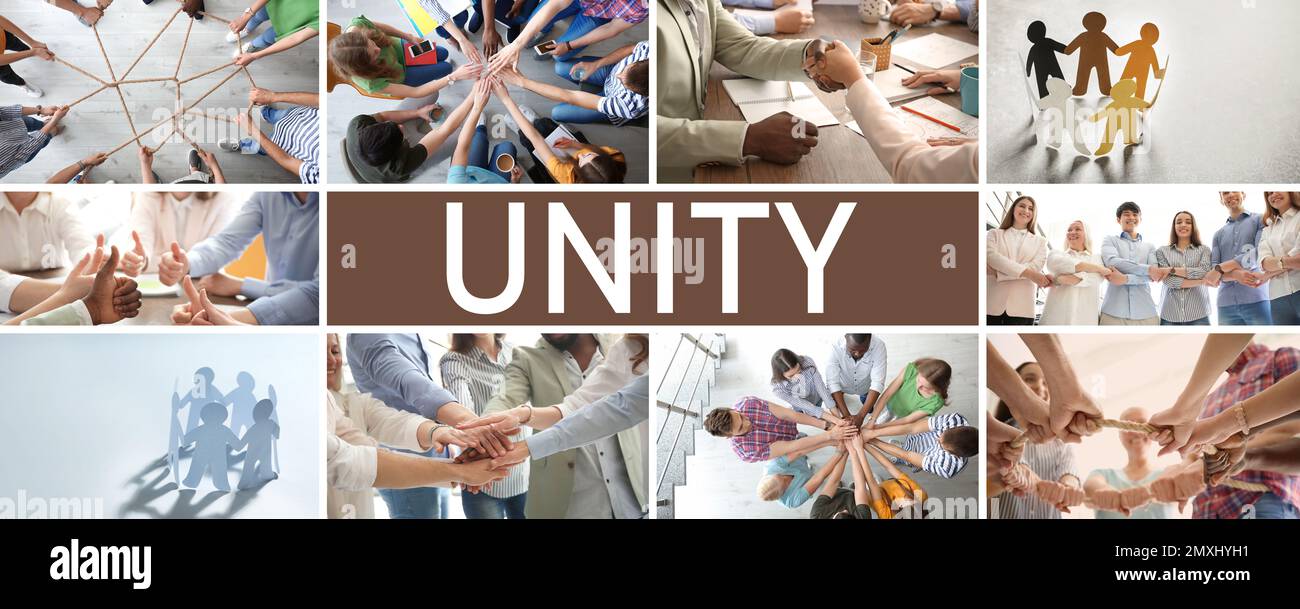 Collage with different photos, banner design. Concept of unity and ...