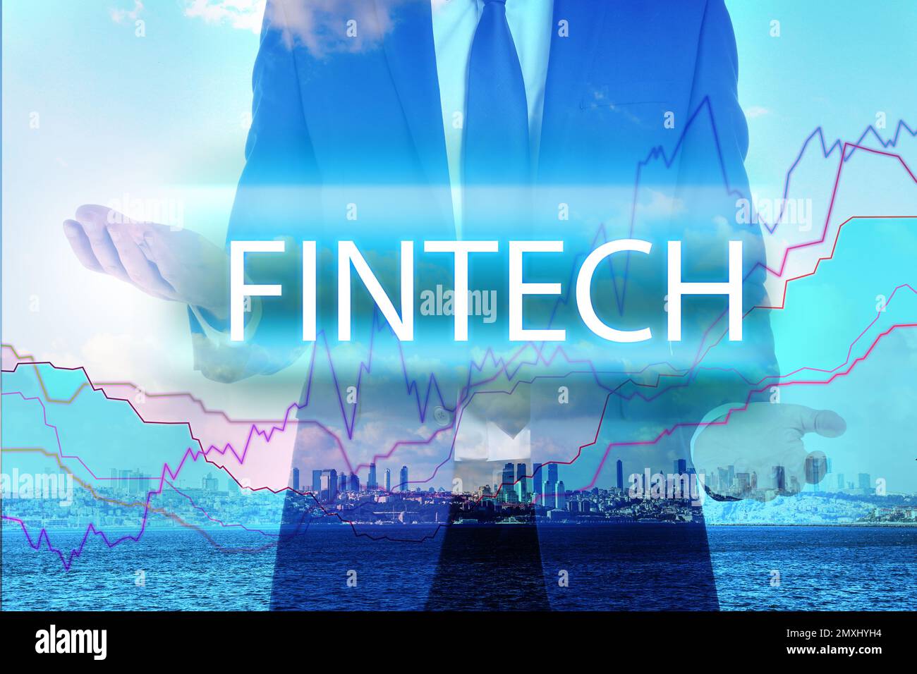 Fintech concept double exposure hi-res stock photography and images - Alamy
